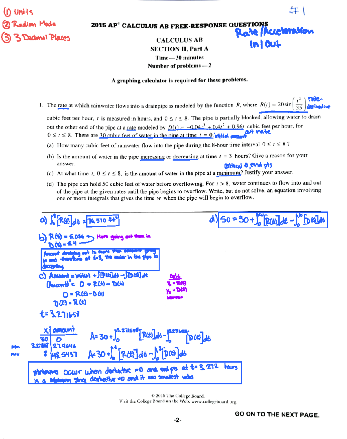 Notes packet - 2015 AP CALCULUS AB FREE-RESPONSE QUESTIONS CALCUILUS AB ...