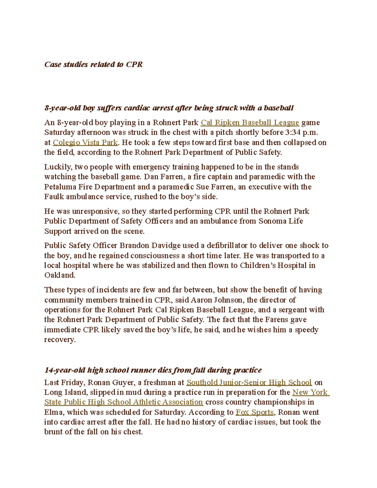 Case studies on cpr, cervical cancer and - Case studies related to CPR 8-year-old boy suffers ...