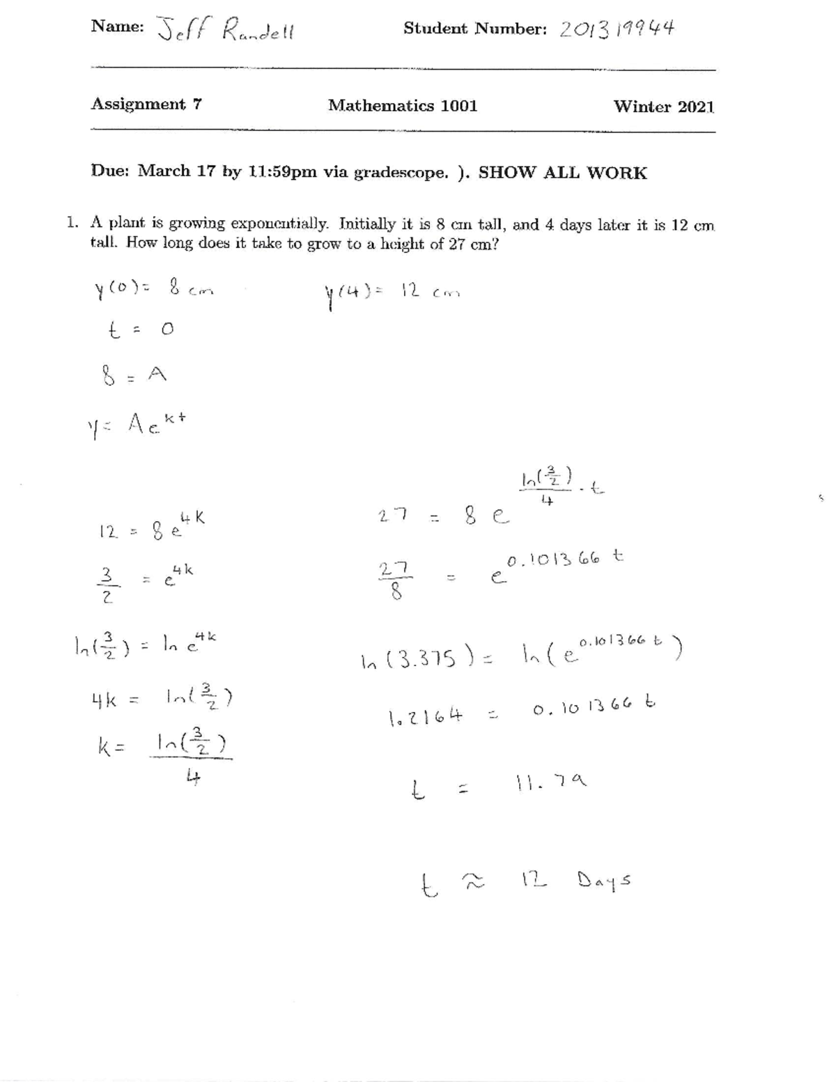 Assignment 7 - practice - Math 1001 - Studocu