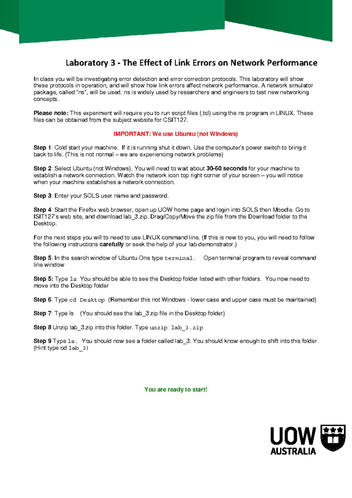 Lab 3 instructions - Lab - Laboratory 3 ‐ The Effect of Link Errors on Network Performance In ...