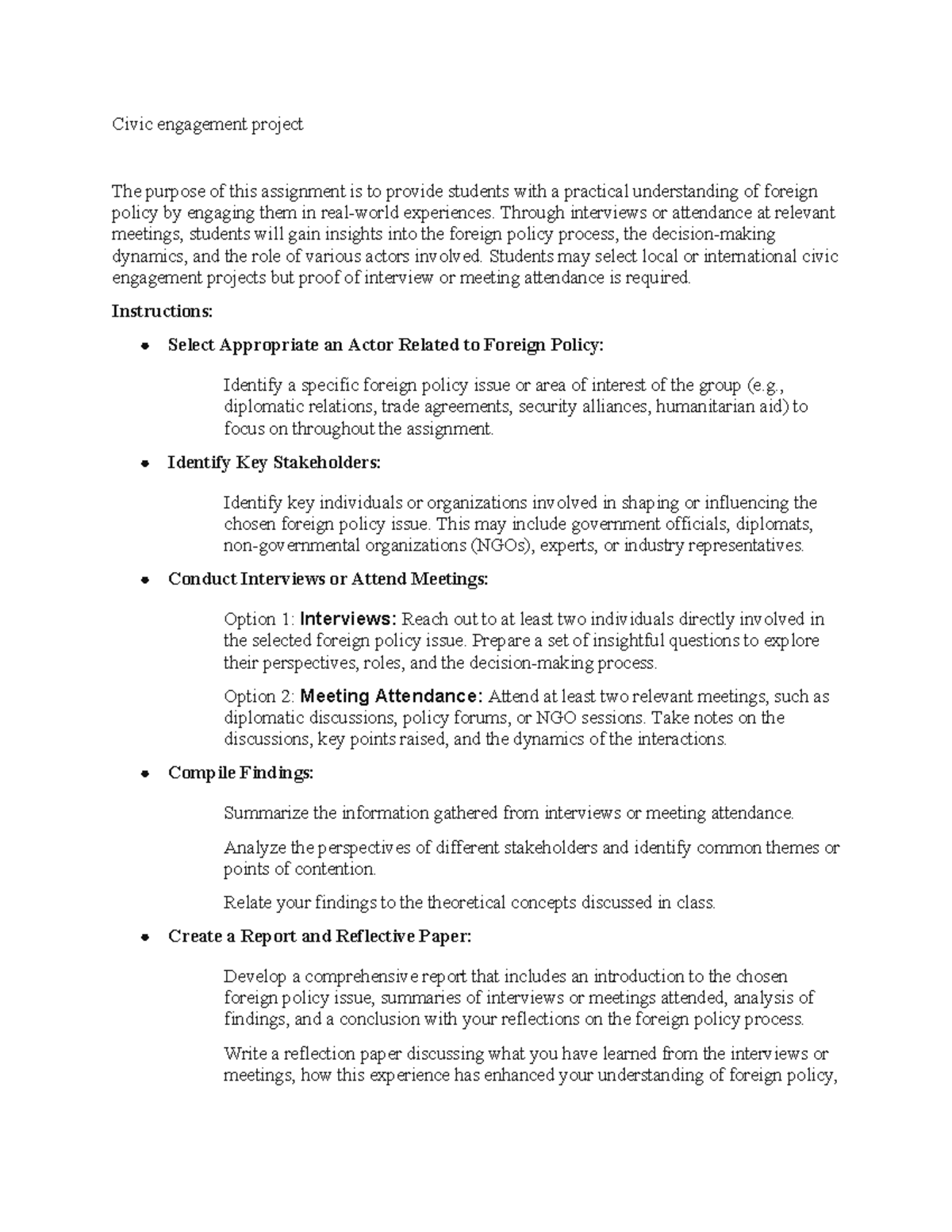 Civic engagement project 1 - Civic engagement project The purpose of ...