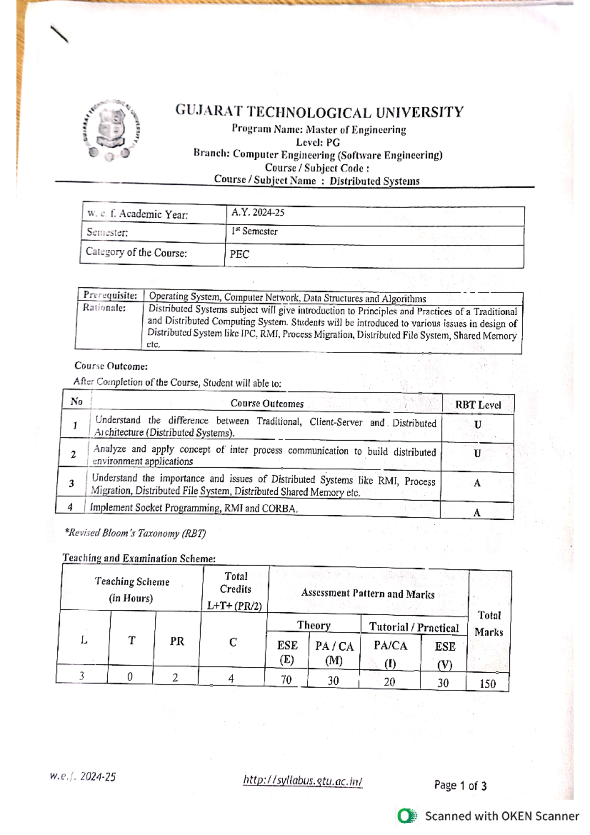 Distributed System - Syllabys - GUJARAT TECHNOLOGICAL UNIVERSITY Program Name: Master of ...