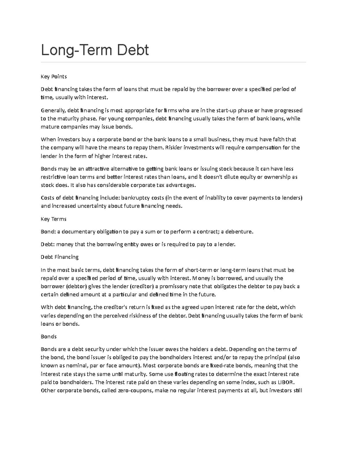 Long Term Debt - long term debt - Long-Term Debt Key Points Debt ...