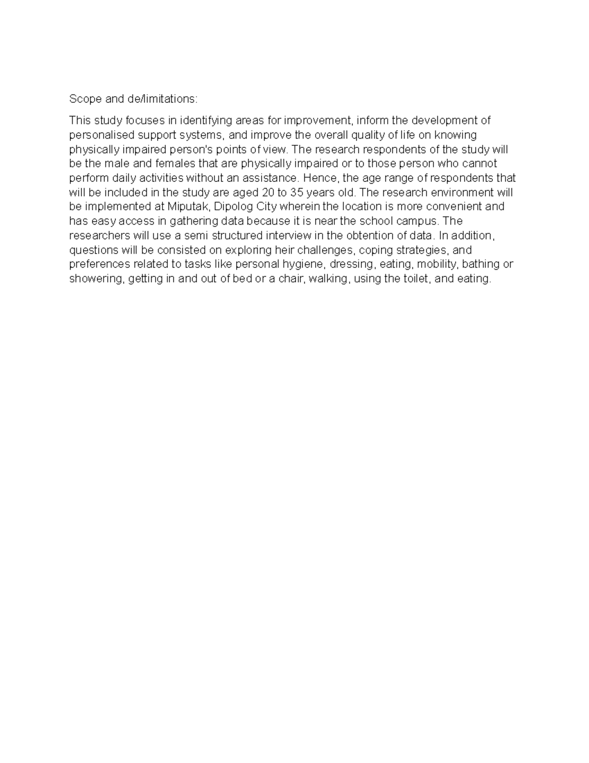 Scope AND DE Limitations f - Scope and de/limitations: This study ...