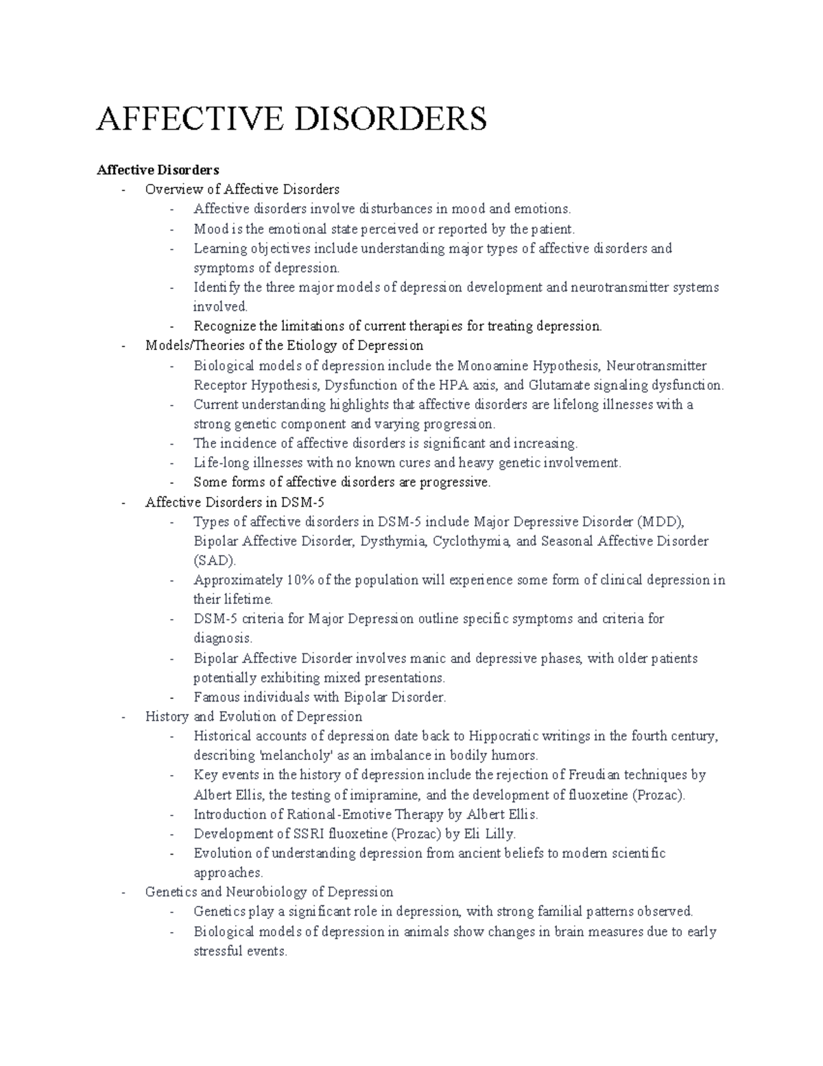 Affective Disorders - Mood is the emotional state perceived or reported ...