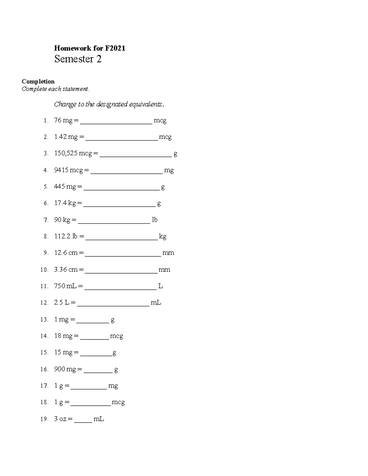 Math Homework Prep for Semester 2 - Homework for F Semester 2 ...
