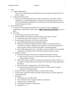 Contracts Outline - Overview A. Contracts What is a Contract? — § a) A ...
