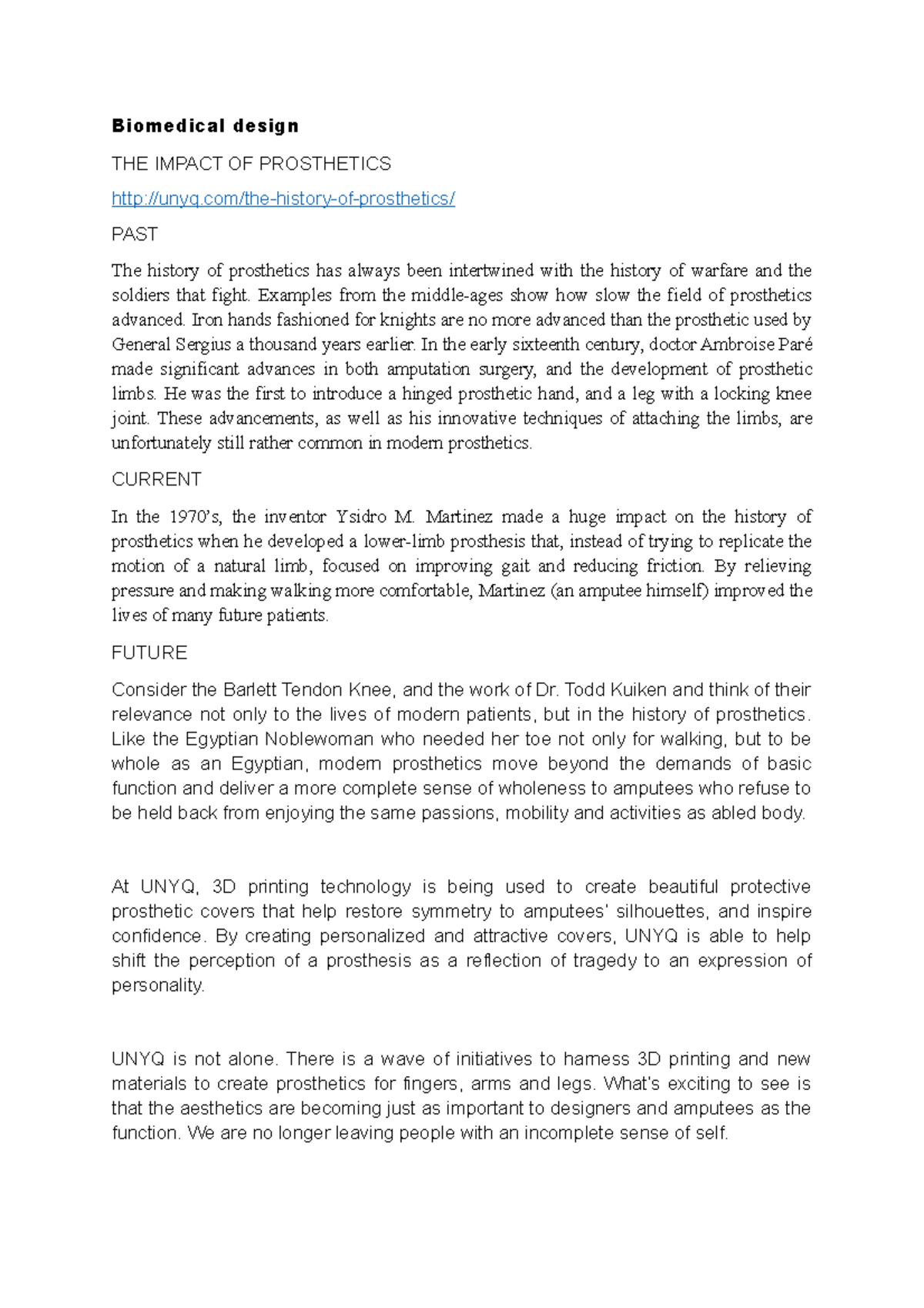 Biomedical design, design technology, task 3 - Biomedical design THE ...