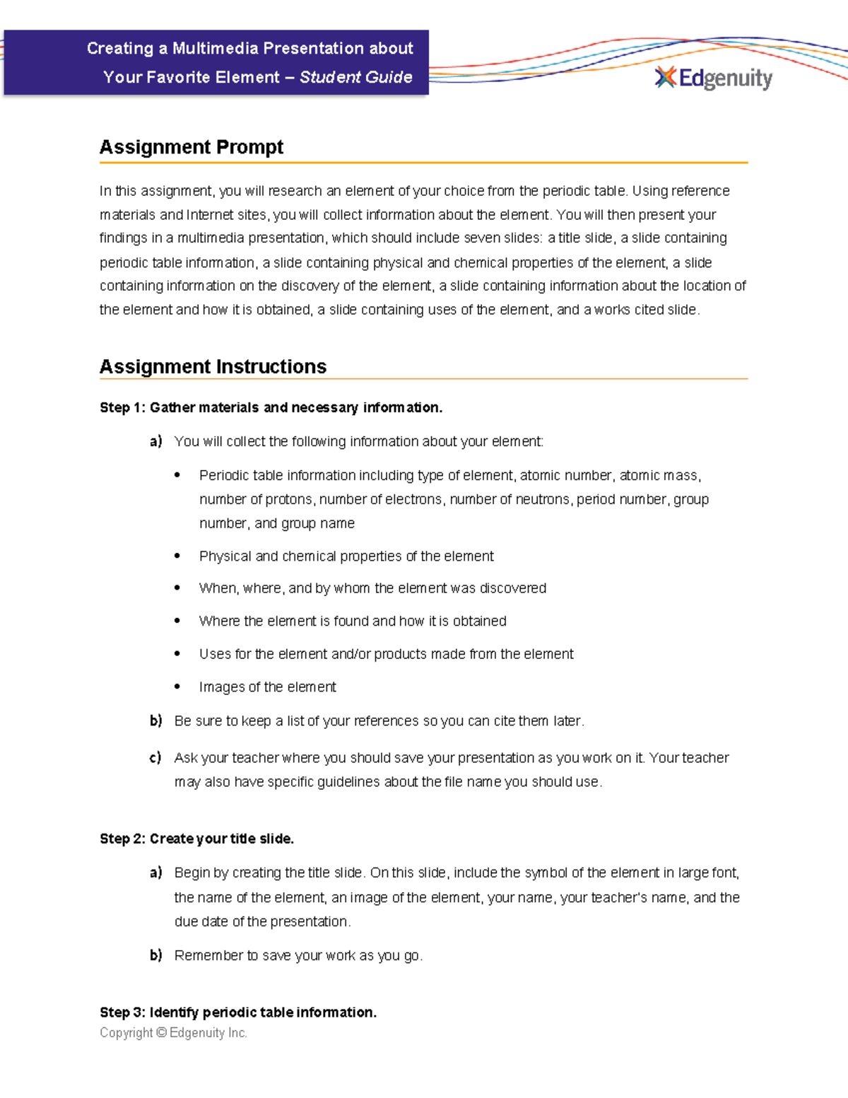 Student Guide - Element Project - Creating a Multimedia Presentation ...
