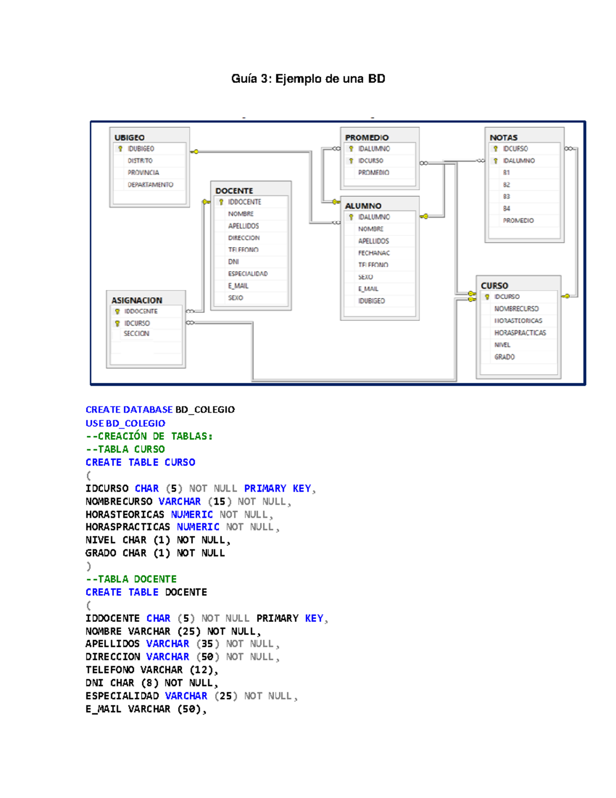 Guía 3 - bd-utp - Guía 3: Ejemplo de una BD CREATE DATABASE BD_COLEGIO ...