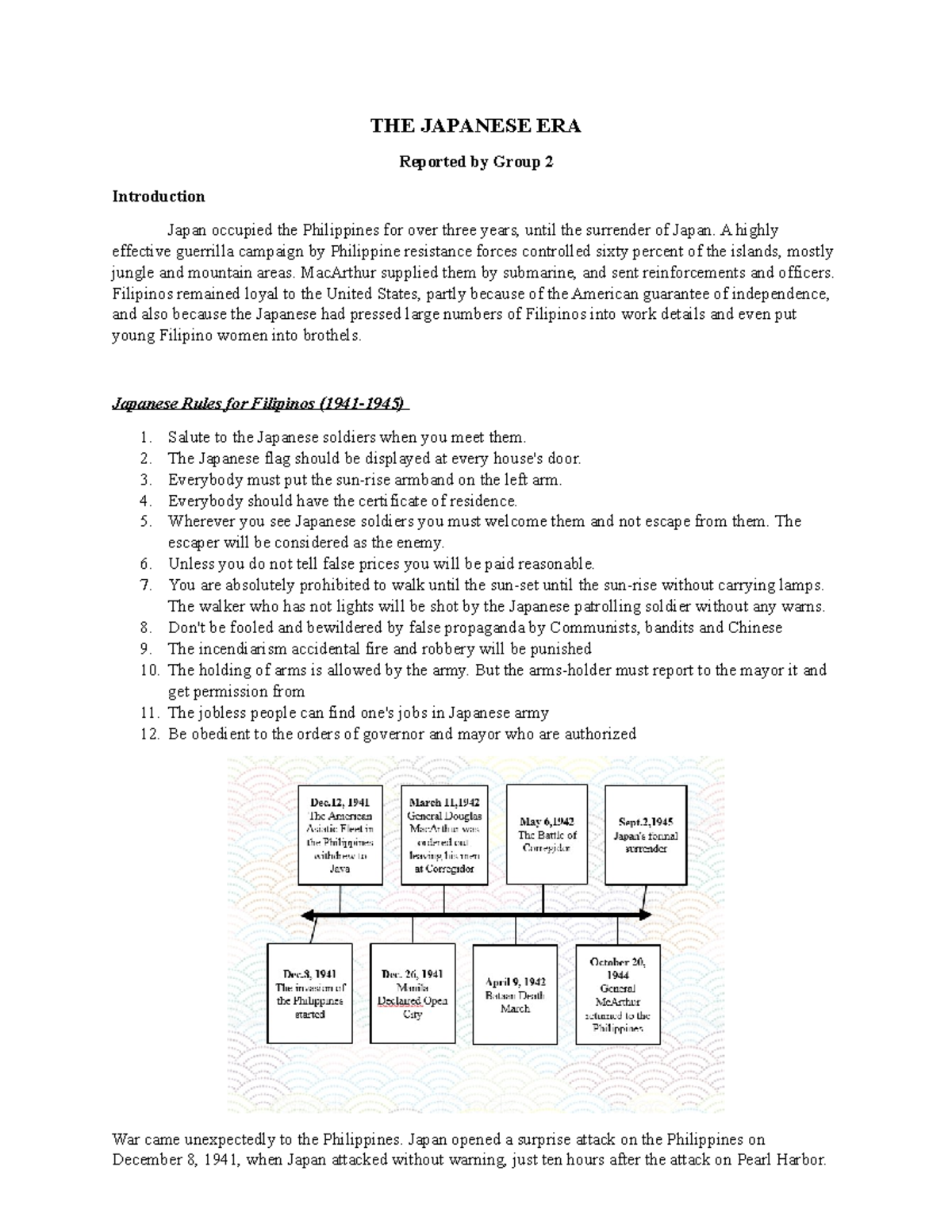 Report Transcript - THE JAPANESE ERA Reported by Group 2 Introduction ...
