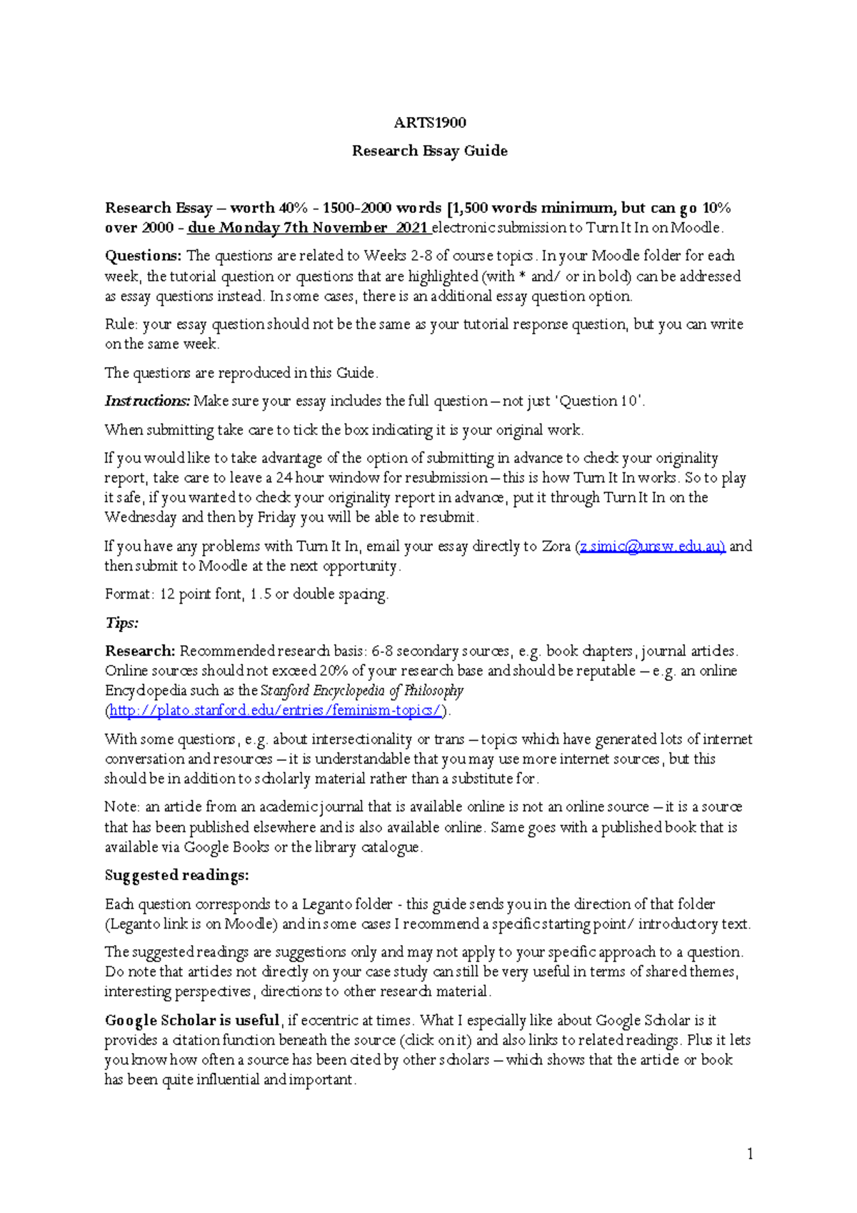 Research Essay Guide - ARTS Research Essay Guide Research Essay – worth ...