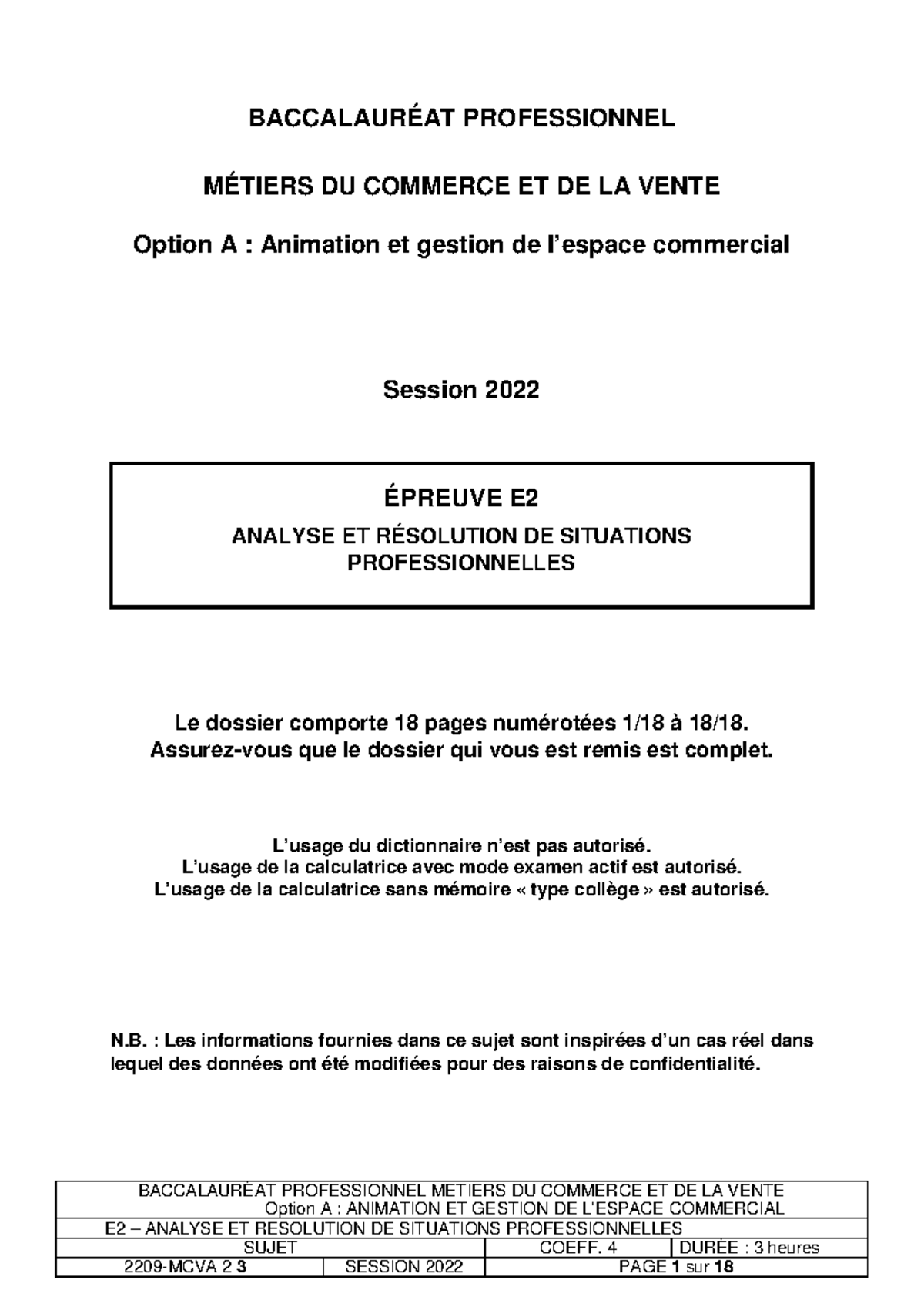 Sujet Les curieux - BACCALAURÉAT PROFESSIONNEL METIERS DU COMMERCE ET ...