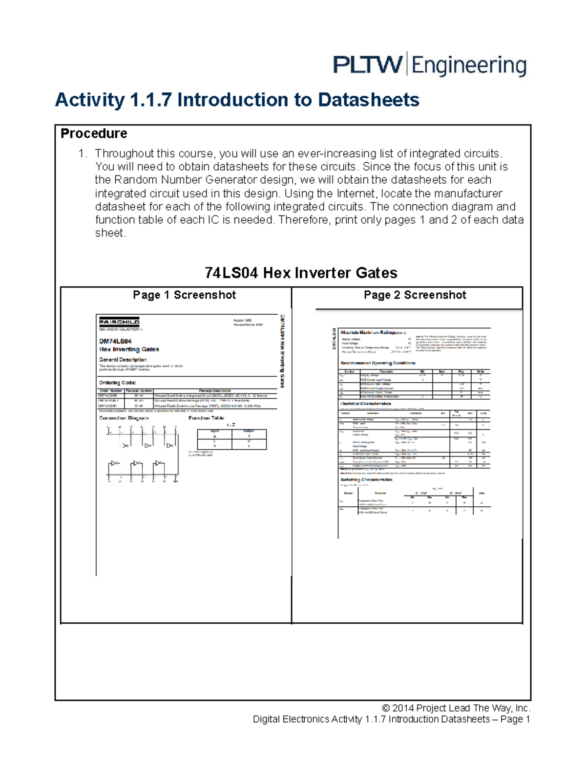 Copy of 1.1.7 Datasheets.docx - Activity 1.1 Introduction to Datasheets Procedure 1. Throughout ...