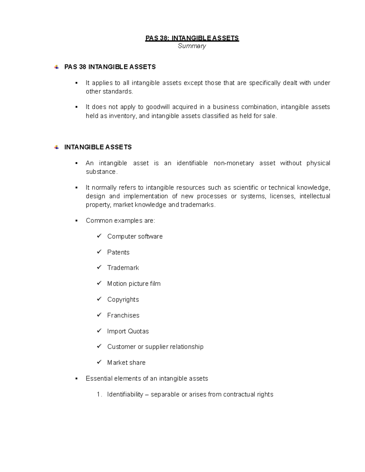 PAS 38 - Intangible Assets ( Summary) - PAS 38: INTANGIBLE ASSETS ...