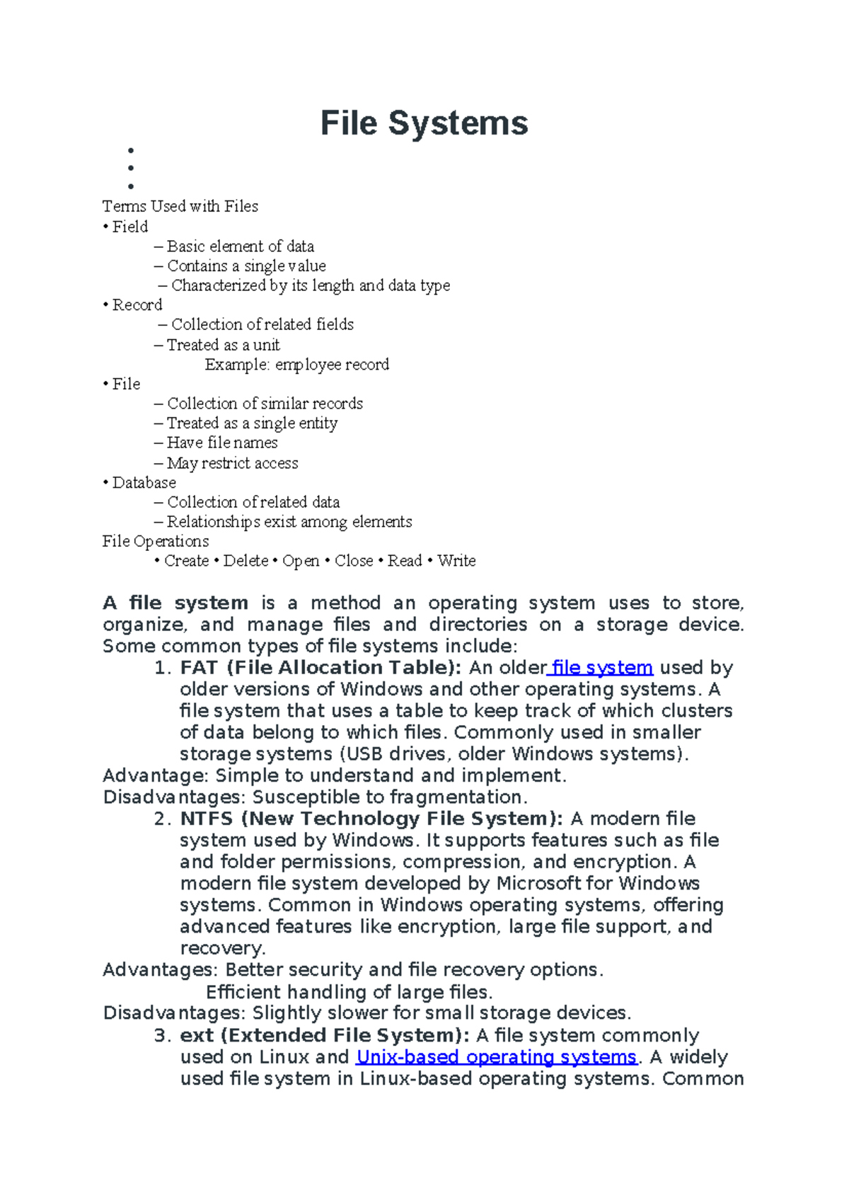 File Systems-1 - I recommend them for revision - File Systems Terms ...
