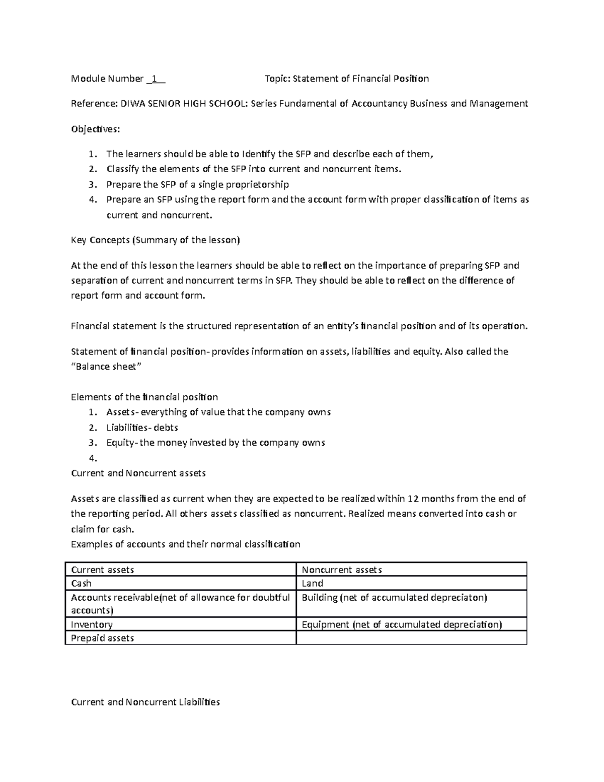Module-Accounting - ... - Module Number _1 Topic: Statement of ...