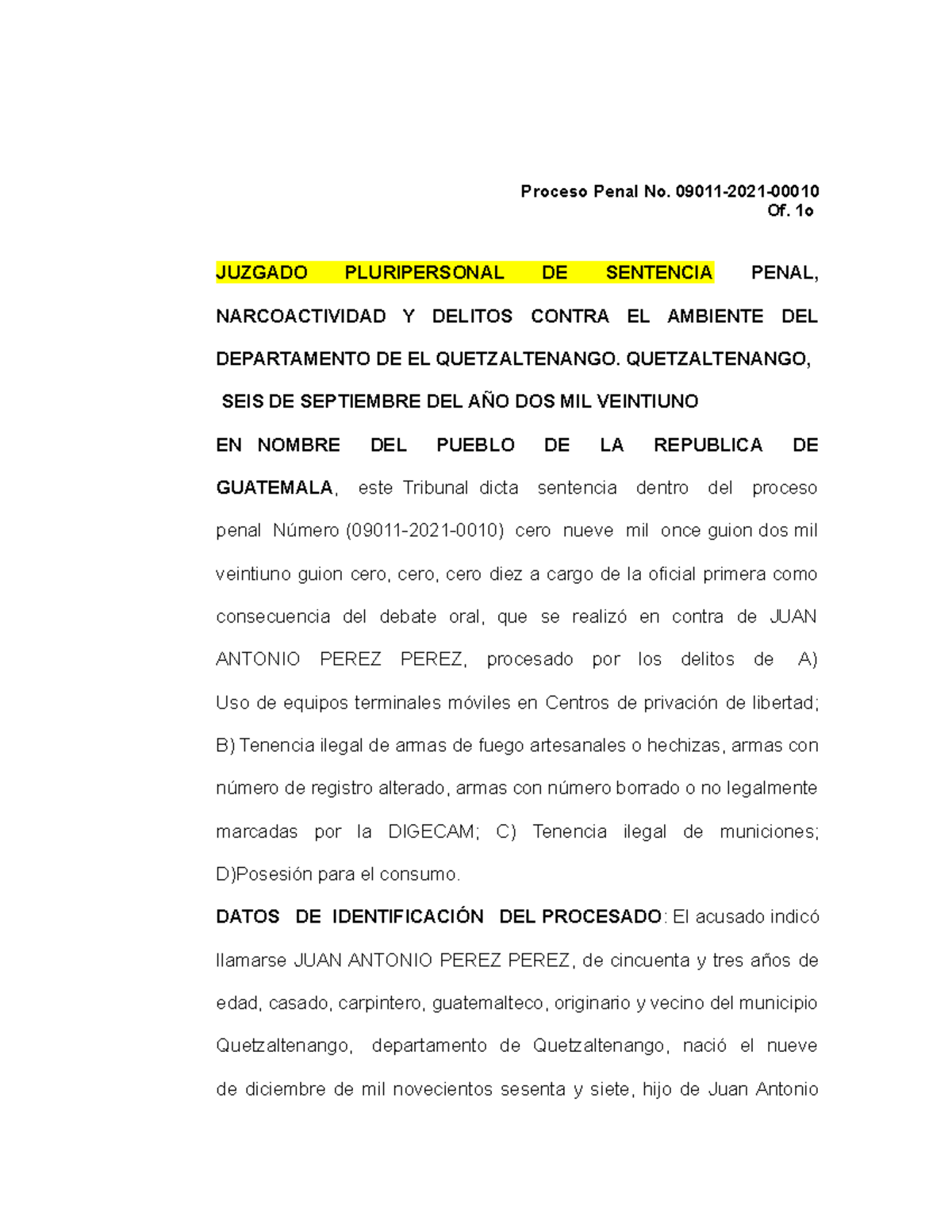 Modelo de Sentencia emitida por un organo jurisdiccional guatemalteco ...