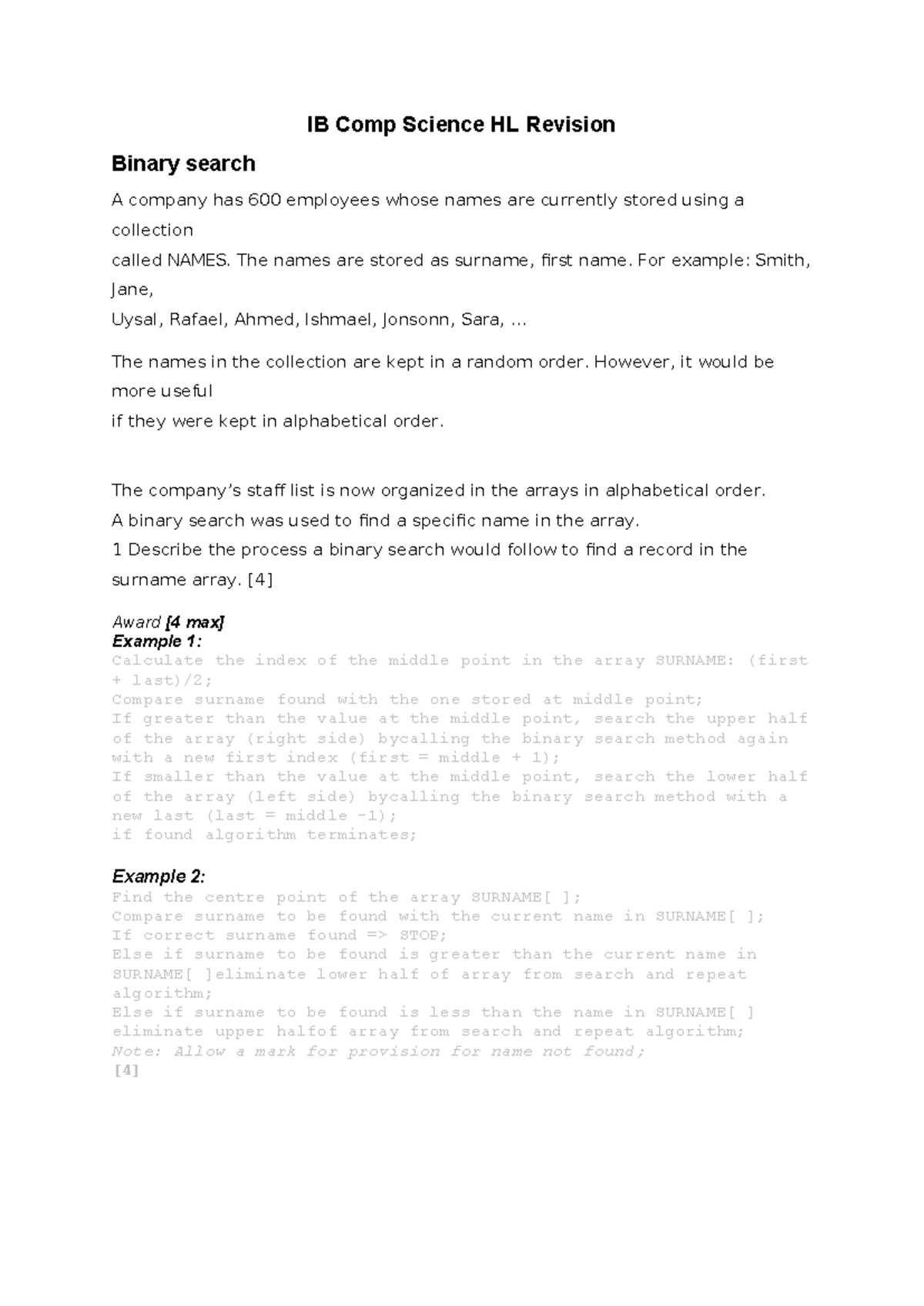 Binary Search - comp - IB Comp Science HL Revision Binary search A ...