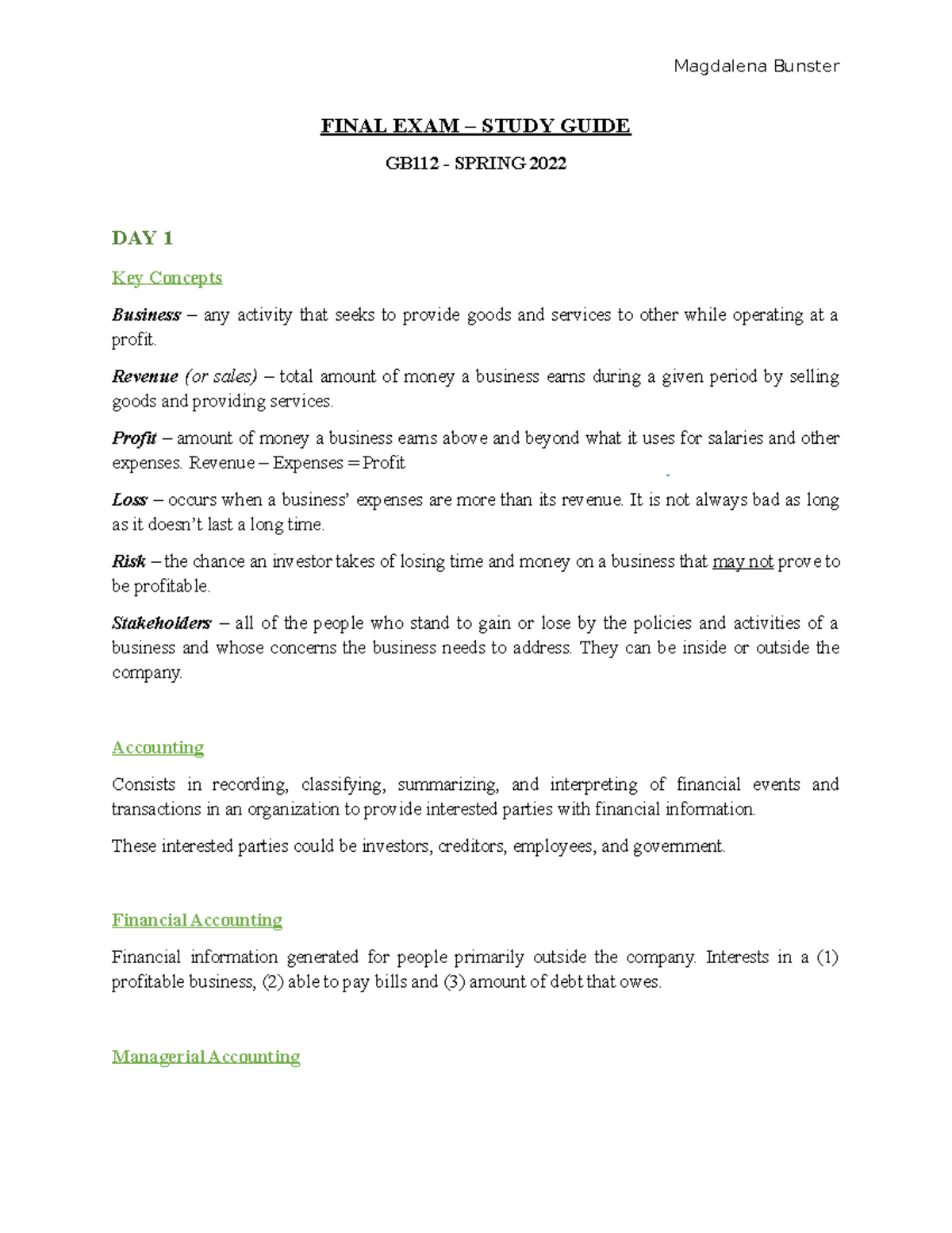 GB112 - Final Exam Study Guide - FINAL EXAM – STUDY GUIDE GB112 ...