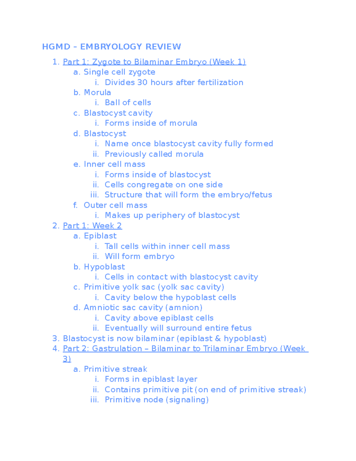 Embryology review - Summary Human Growth and Motor Development - HGMD ...