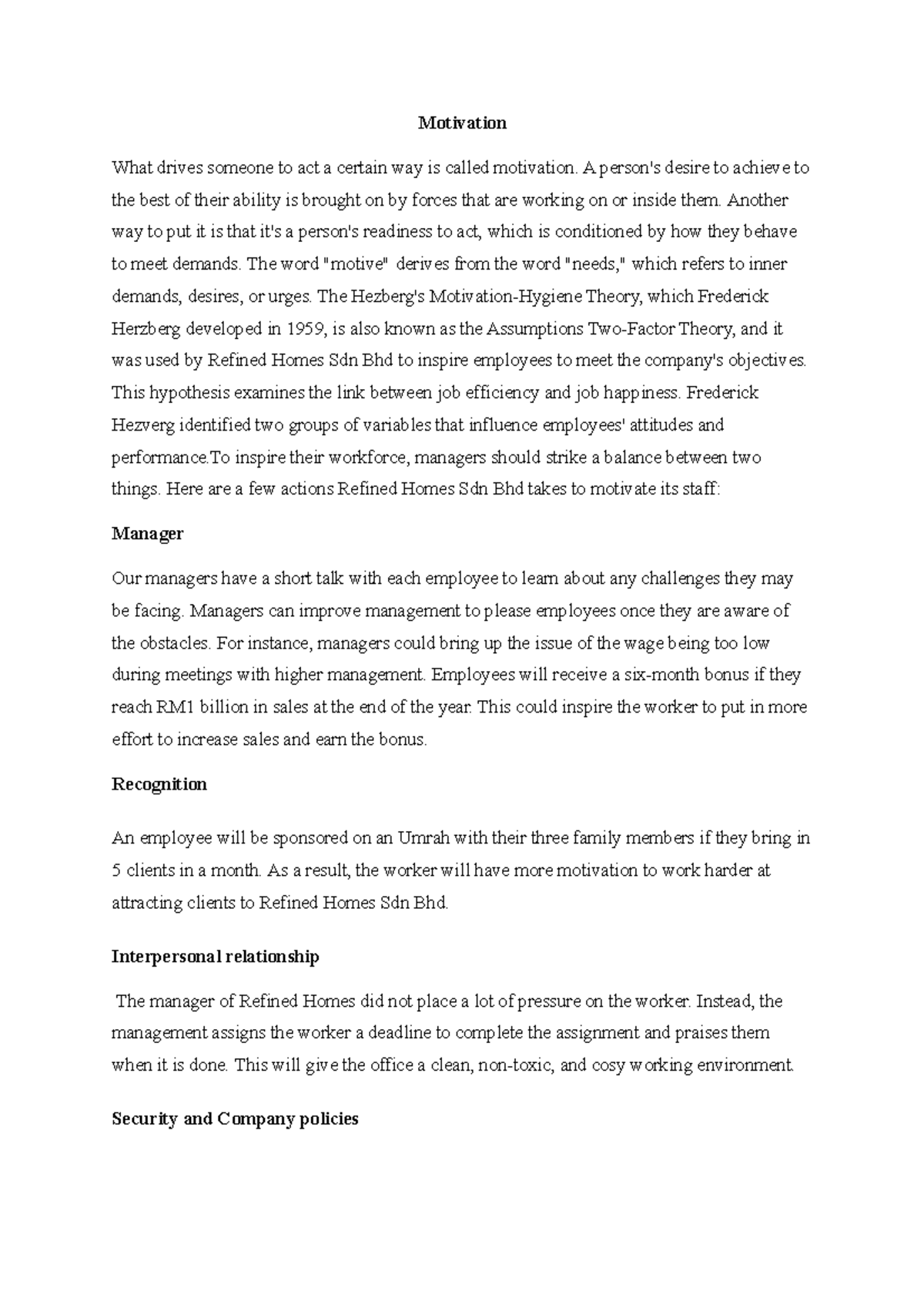 Motivation 1 - mgt 162 assignment - Motivation What drives someone to ...