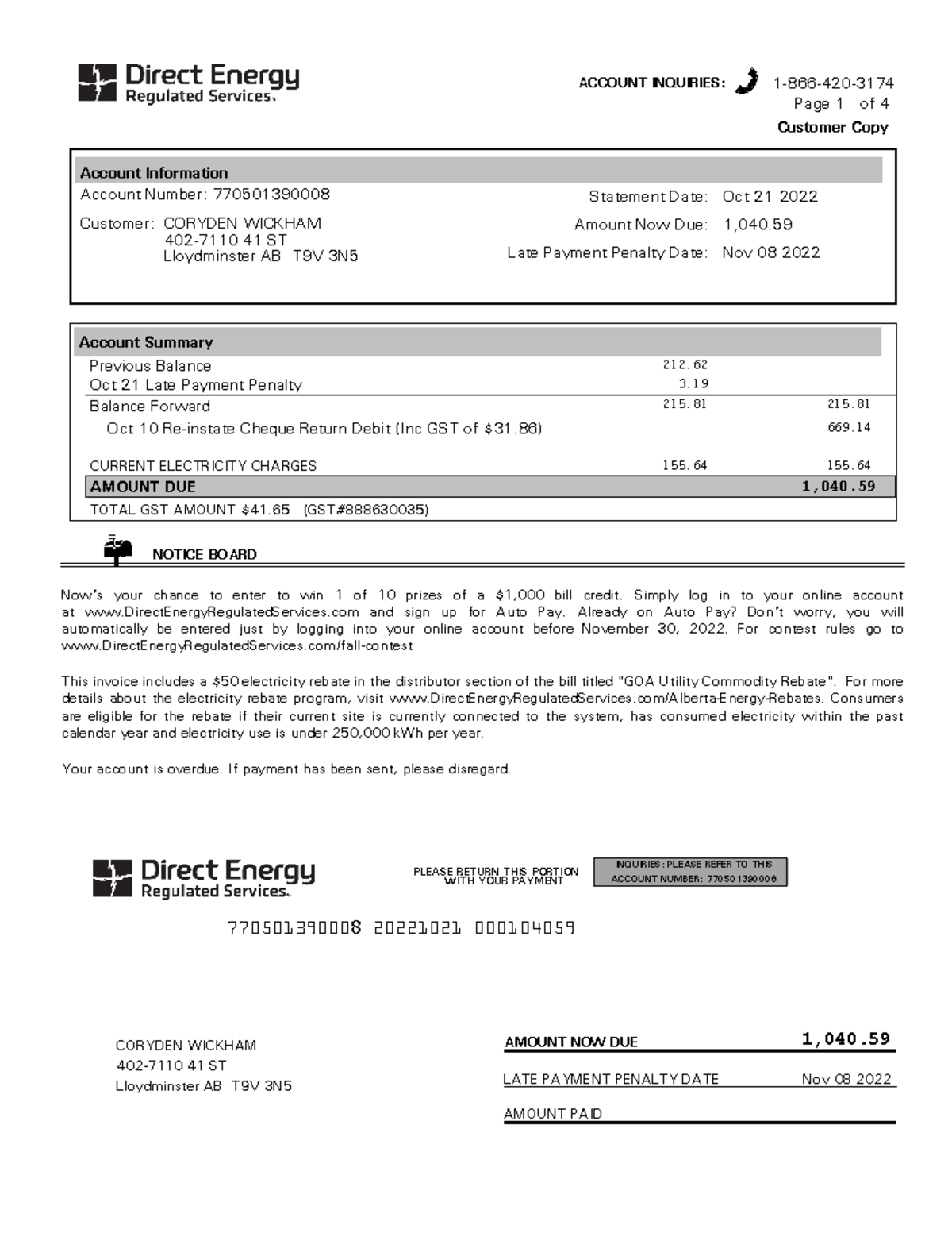 Direct energy october 2022 - PLEASE RETURN THIS PORTION WITH YOUR ...