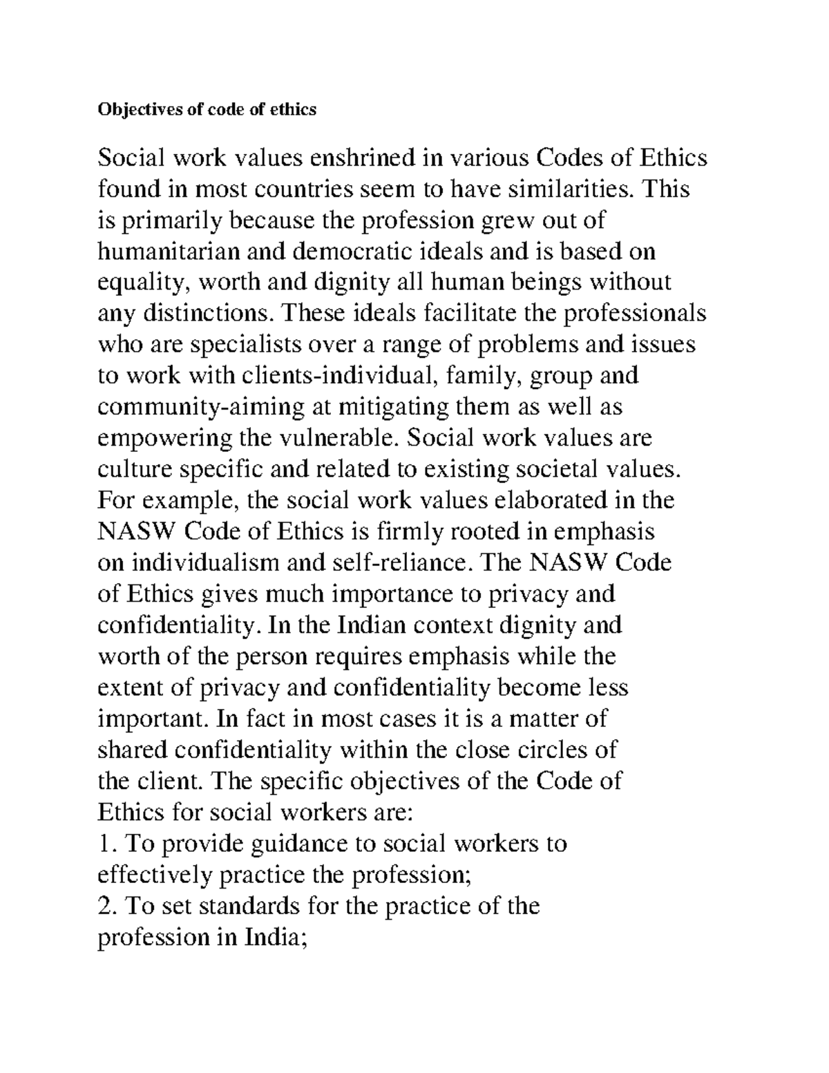 Objectives of code of ethics - Objectives of code of ethics Social work ...