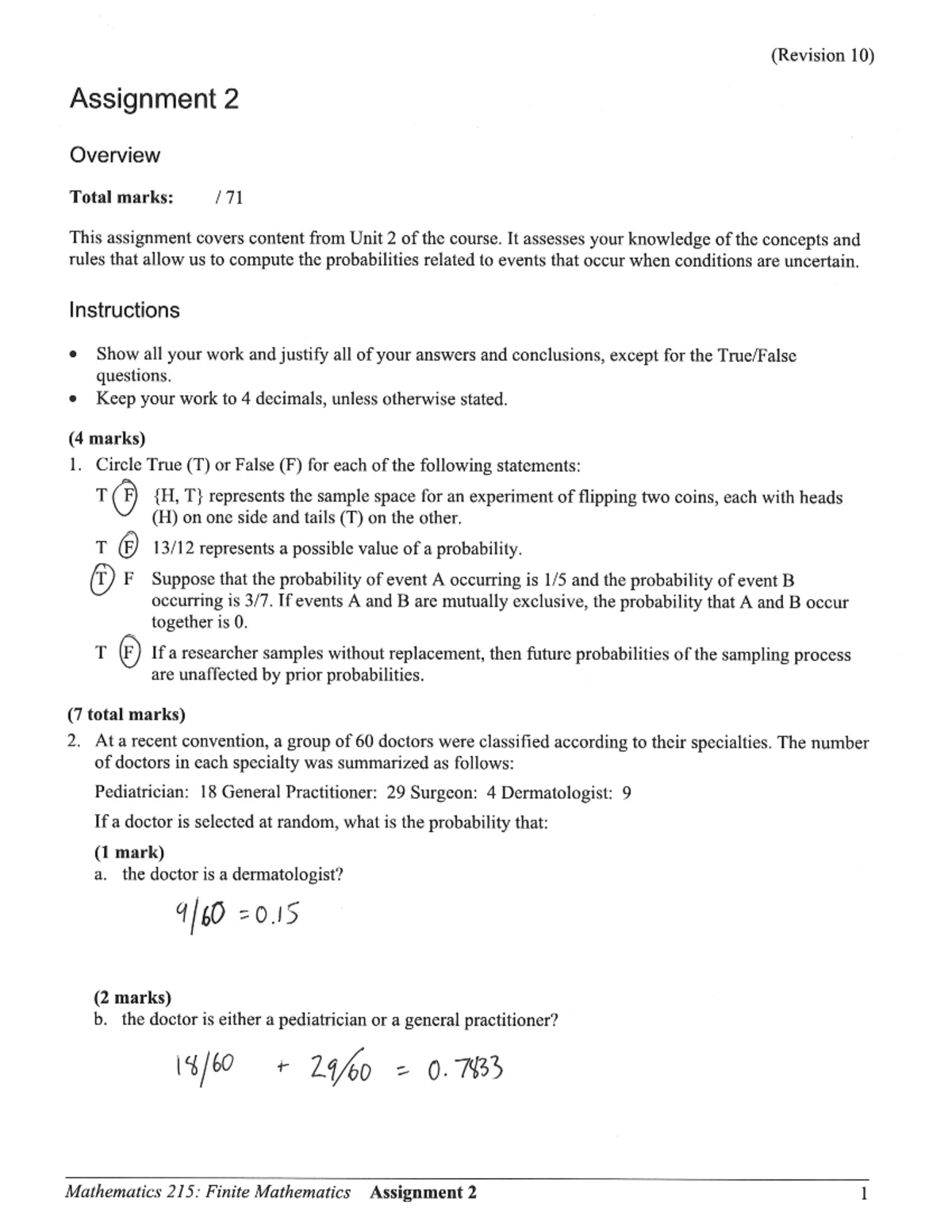 MATH 215 Assignment 2 SECOND - Math 215 - Studocu