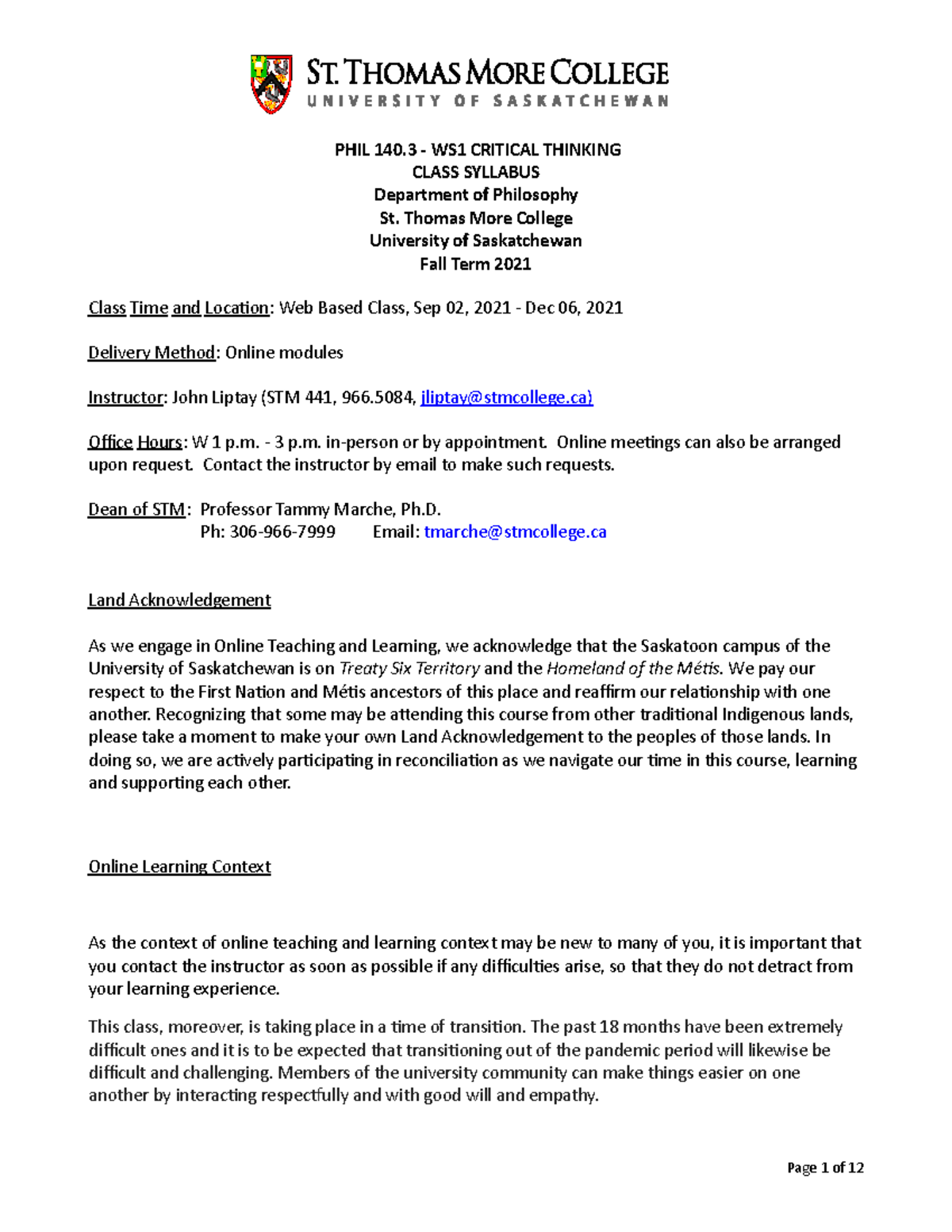 PHIL 140 - Syllabus (Fall Term 2021) -1 - PHIL 140 - WS1 CRITICAL ...