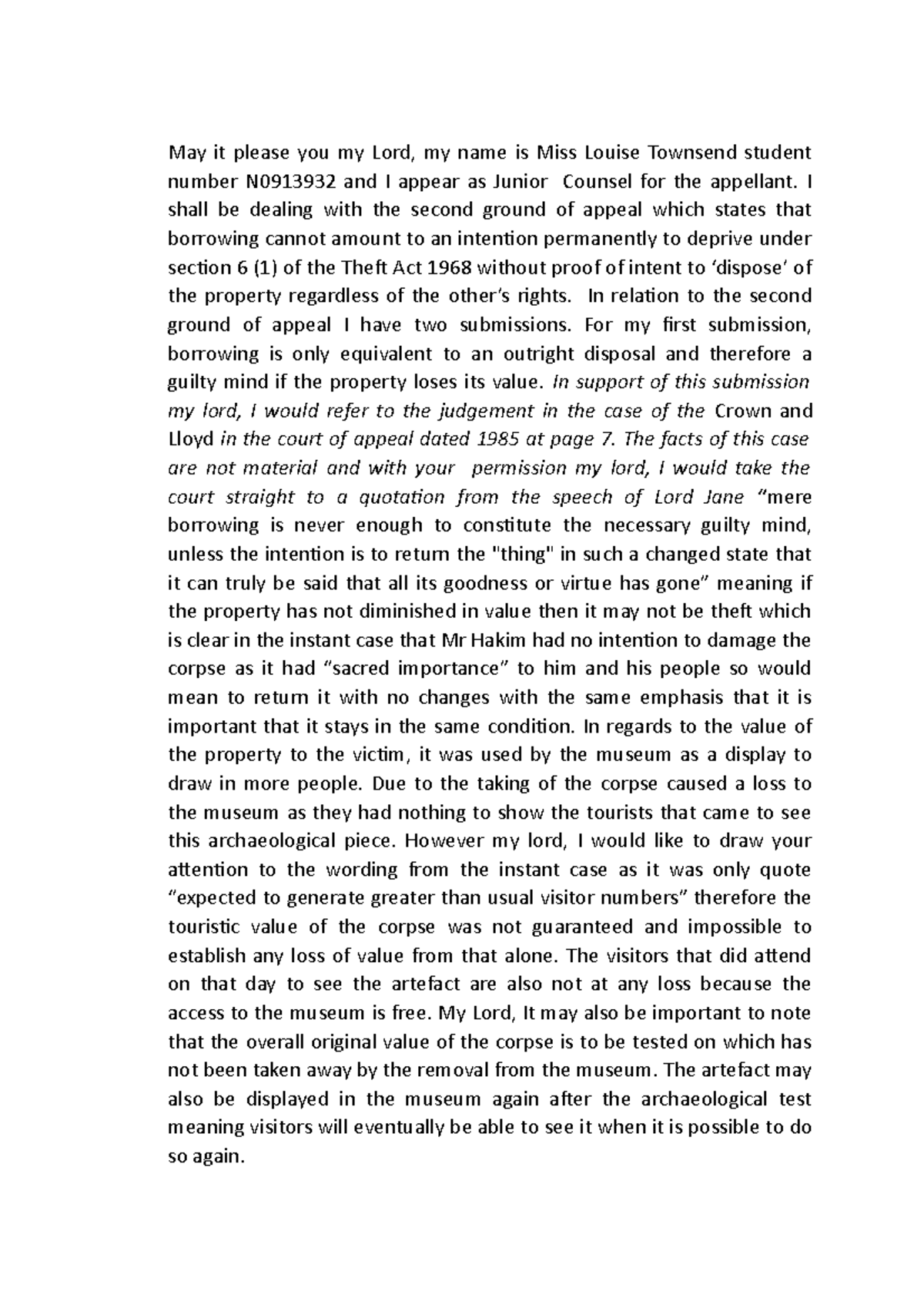 Criminal law moot - May it please you my Lord, my name is Miss Louise ...