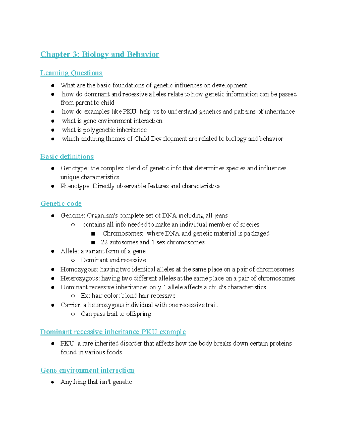 DEP3103 Chapter 3 notes - Chapter 3: Biology and Behavior Learning ...