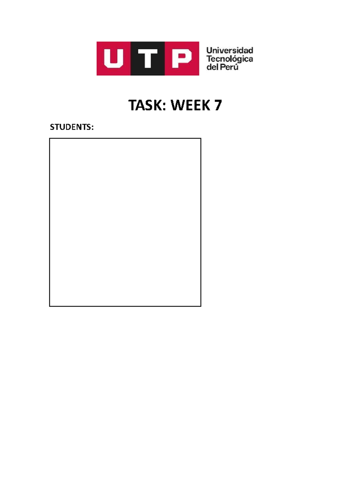 Week 12 - .......... - TASK: WEEK 7 STUDENTS: Week 12 – TASK This year ...