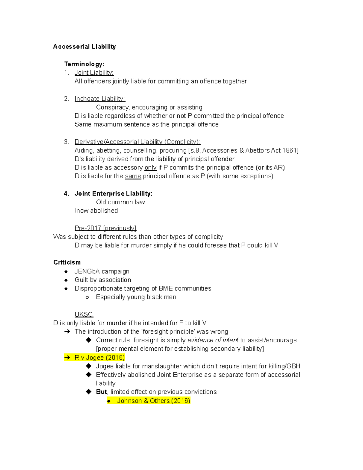 Criminal Law, Accessorial Liability - Accessorial Liability Terminology: Joint Liability: All ...
