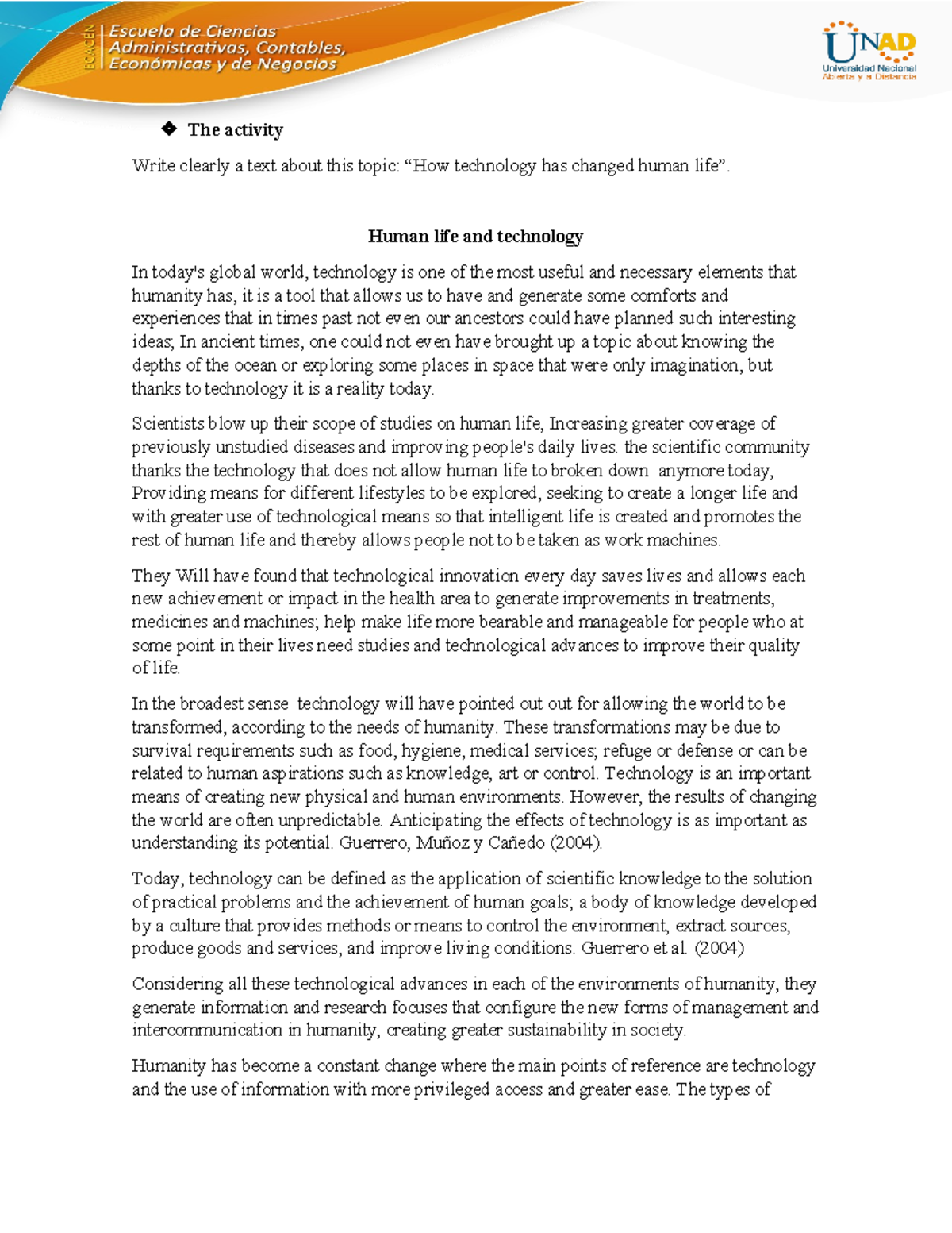 Task 3 - ingles b2 - The activity Write clearly a text about this topic ...