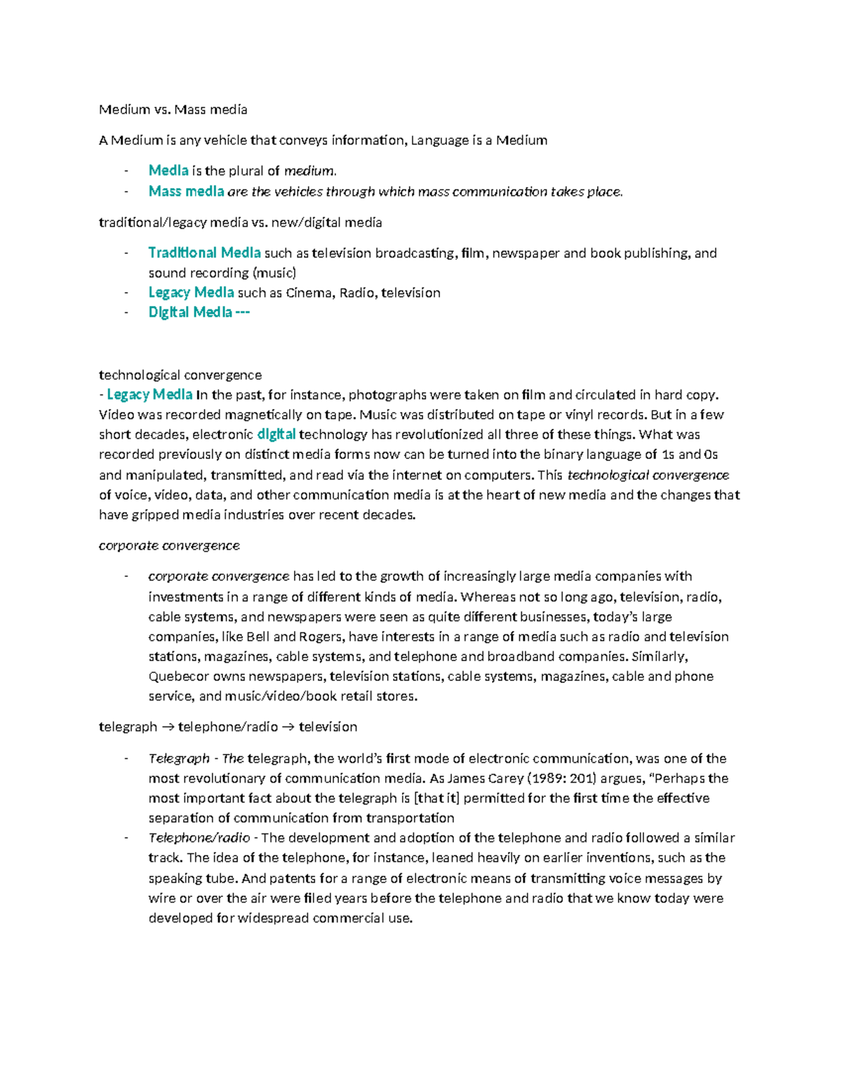 Notes for Comm. Test 1 (file save as) - Medium vs. Mass media A Medium ...