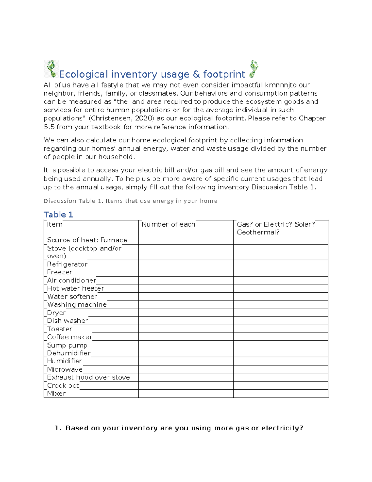 Ecological Footprint - nothing - Ecological inventory usage & footprint ...