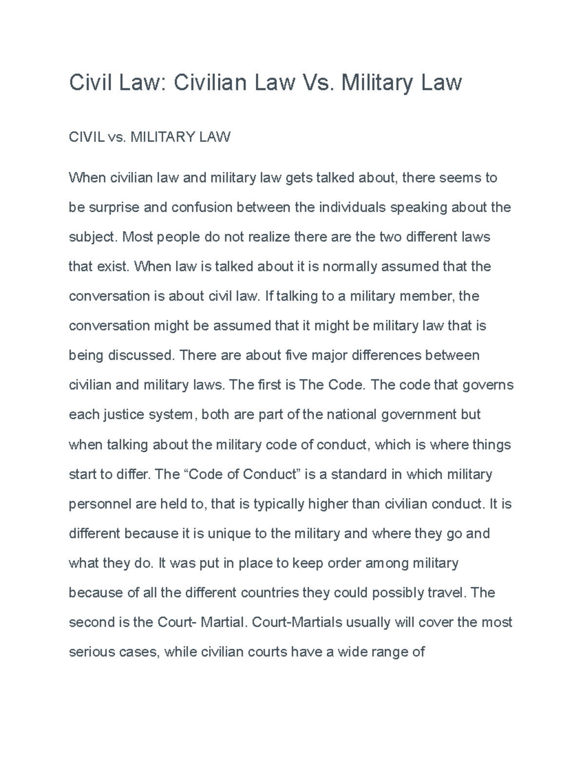 Civil Law Civilian Law Vs. Military Law - Civil Law: Civilian Law Vs ...