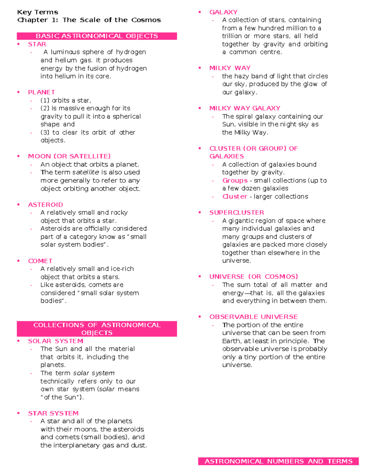 Key Terms Chap 1 - Astronomy - Key Terms Chapter 1: The Scale of the ...