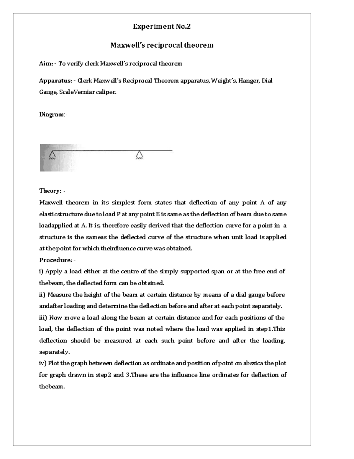 Structure Detailing Lab Manual - Experiment No. 2 Maxwell’s reciprocal ...