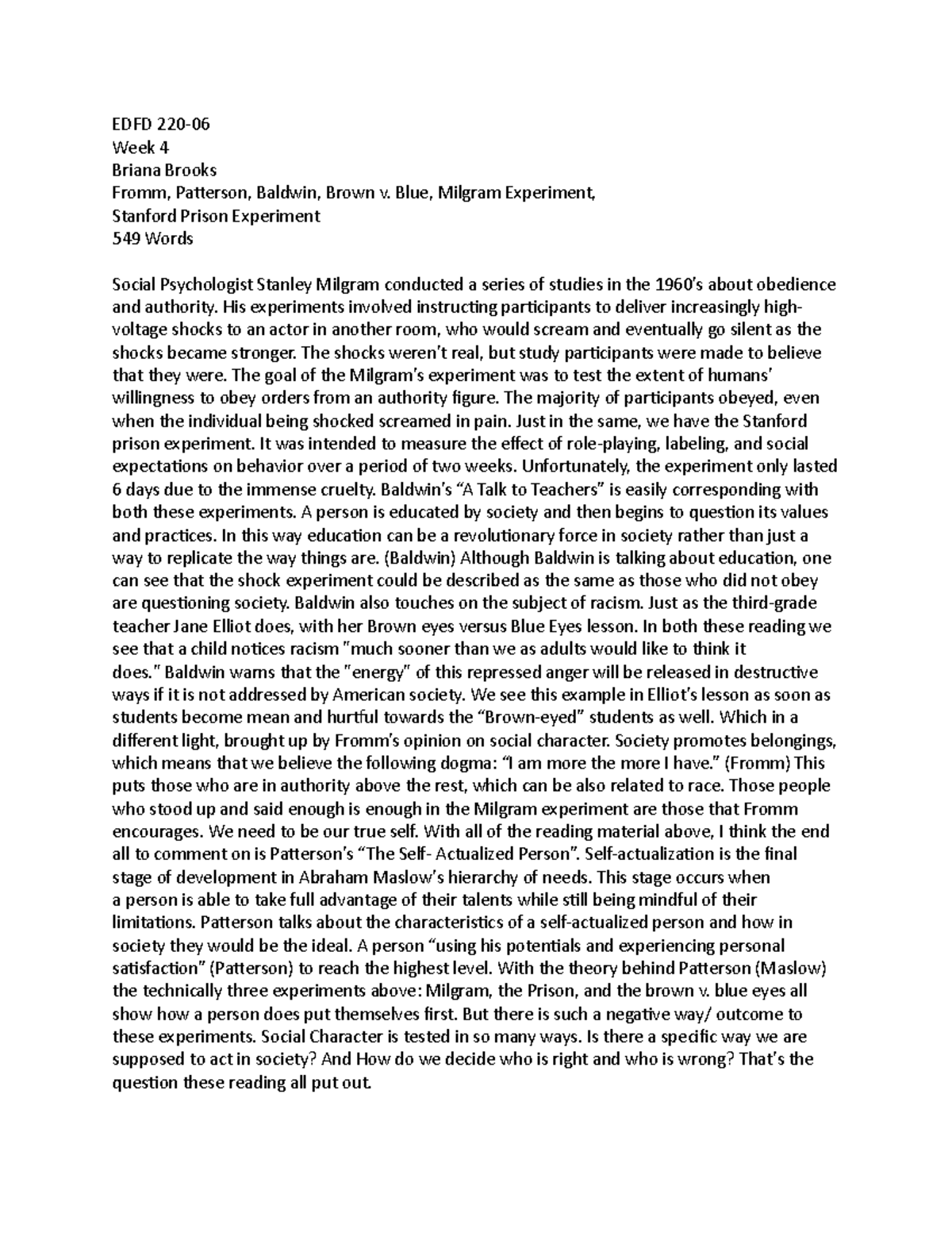 EDFD 220 Abstract 3 - EDFD 220- Week 4 Briana Brooks Fromm, Patterson ...