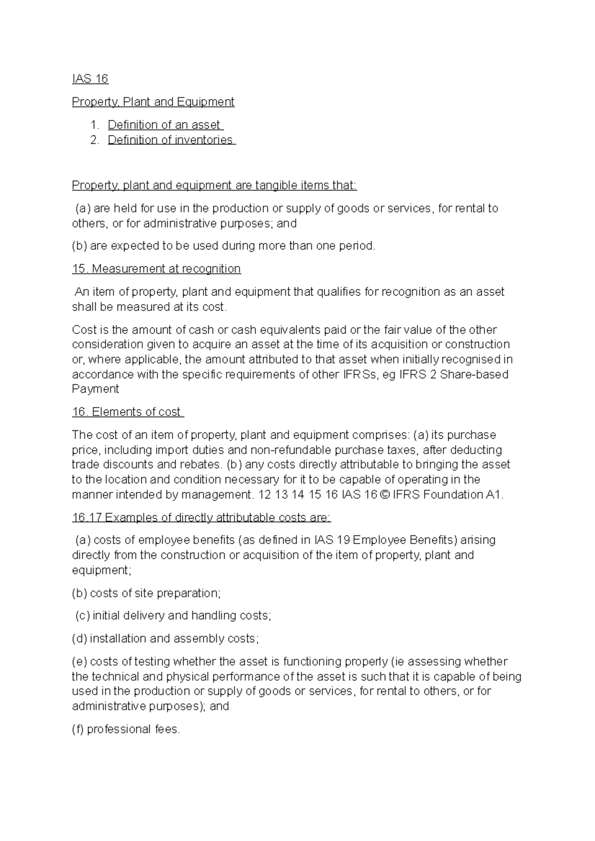 IAS 16 - IAS 16 notes for first year RRP 100 - IAS 16 Property, Plant ...