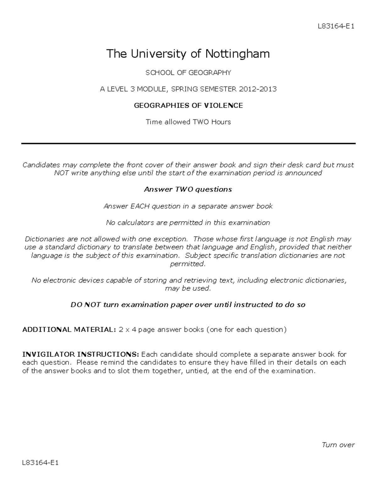 Exam 2013, questions - L83164-E L83164-E The University of Nottingham ...