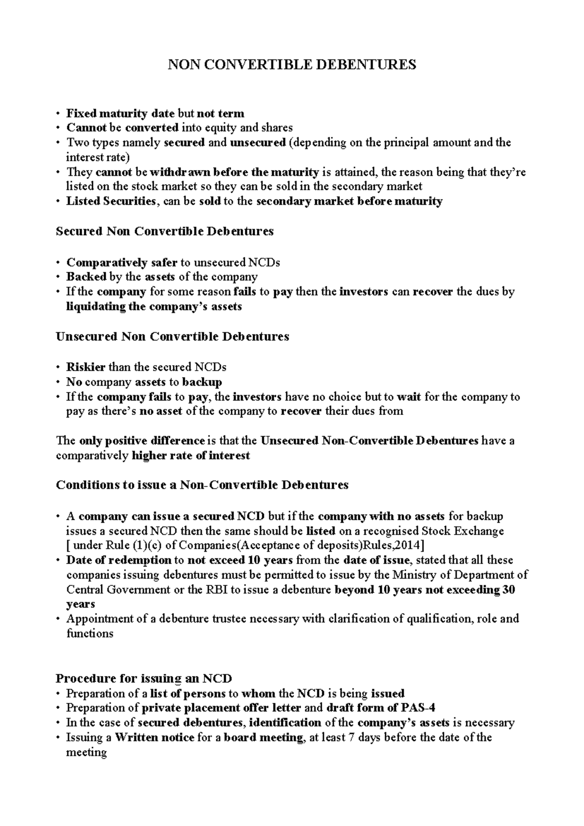 NCD - Summary Ballb - NON CONVERTIBLE DEBENTURES Fixed maturity date ...