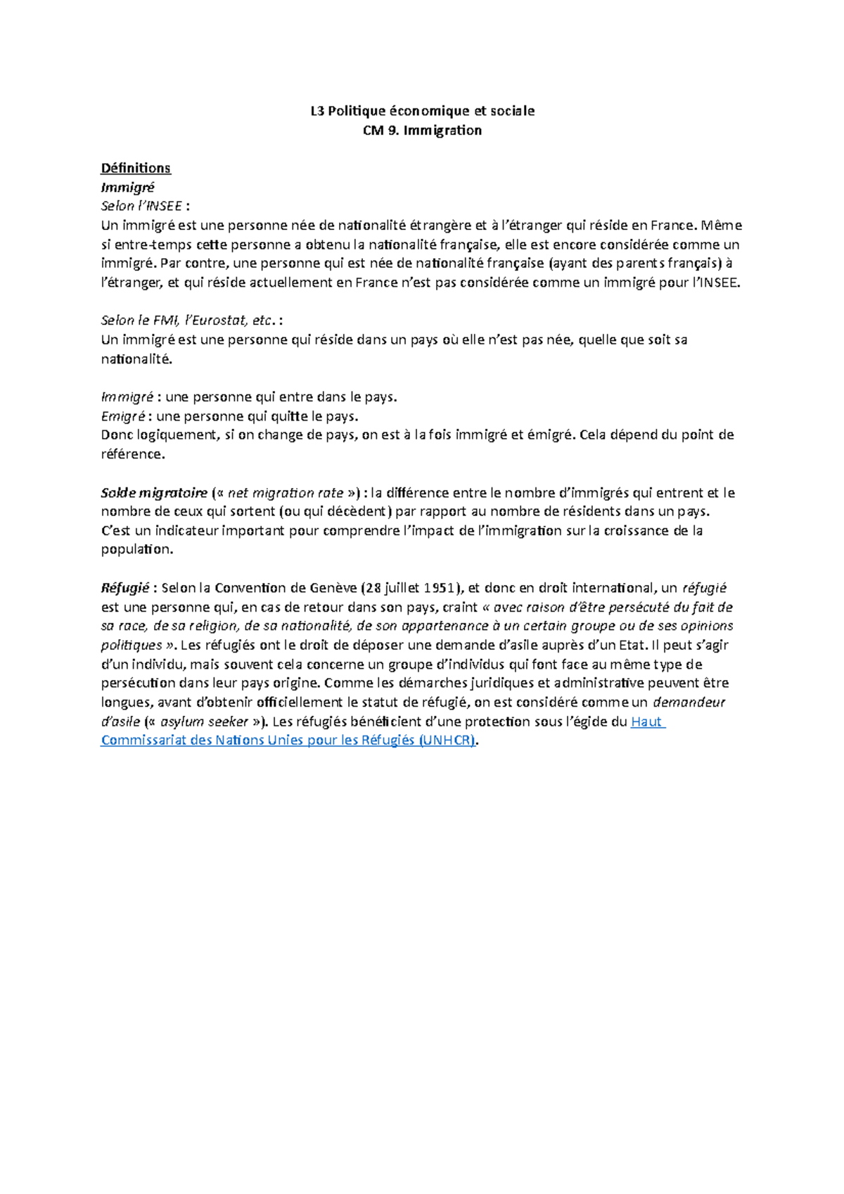 L3 PES CM 9 - Immigration - L3 Politique économique et sociale CM 9 ...