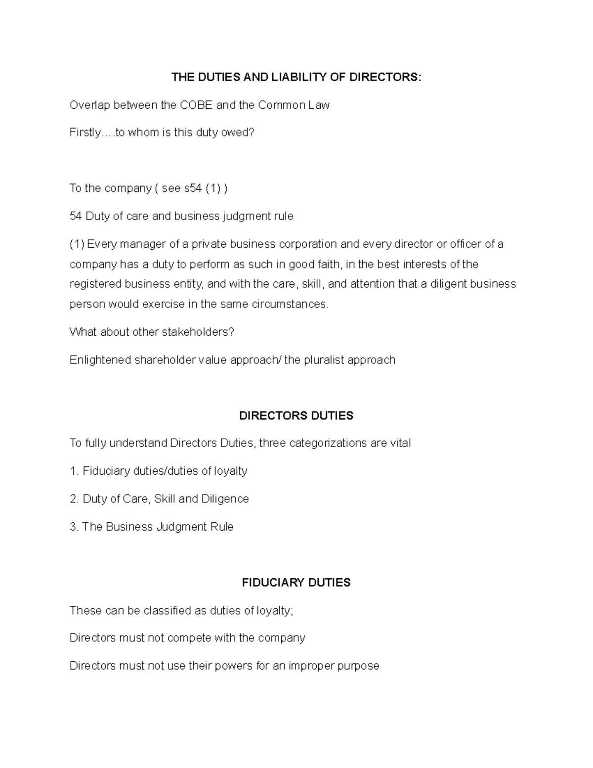 THE Duties AND Liability OF Directors - THE DUTIES AND LIABILITY OF ...