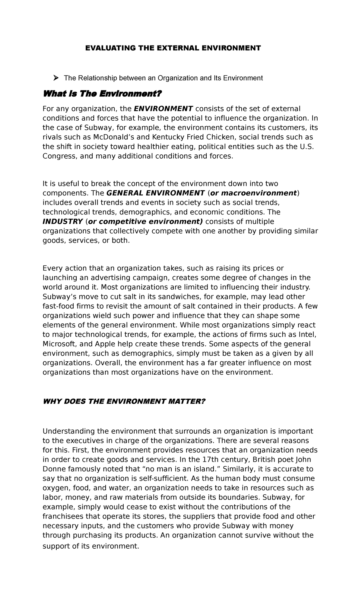 Evaluating the external environment - EVALUATING THE EXTERNAL ...