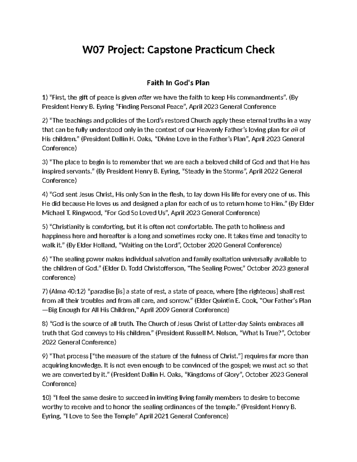 W14 Project chs - W07 Project: Capstone Practicum Check Faith In God's ...