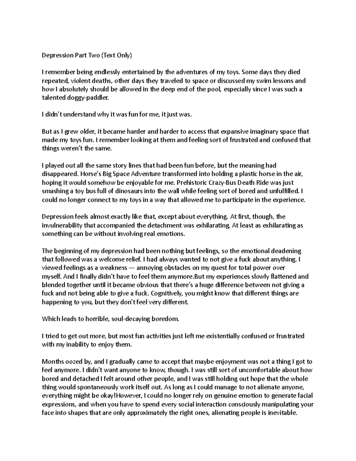 Depression Part Two text only - Depression Part Two (Text Only) I ...