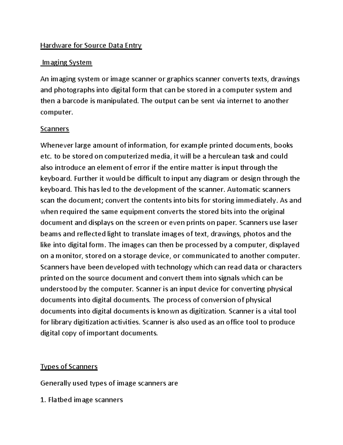 Hardware for Source Data Entry - Hardware for Source Data Entry Imaging ...